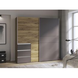 Schwebet&uuml;renschrank FORTE "Winn, Schiebet&uuml;renschrank mit 3 Schubladen, Made in Europe", braun (flagstaff eiche hell, uni wolfram grau), B:200cm H:200,5cm T:61cm, FSC-zertifizierter Holzwerkstoff, Schr&auml;nke, Schwebet&uuml;renschrank, verschiedene Gr&ouml;&szlig;en und Farben, sehr viel Stauraum