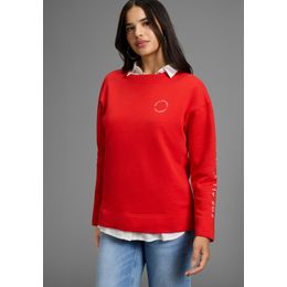 Sweater FAYN SPORTS, Damen, Gr. 48/50, rot, angeraute Sweatware, Obermaterial: 60% Baumwolle, 40% Polyester, bedruckt, unifarben, oversize h&uuml;ftlang, Rundhals, B&uuml;ndchen, Sweatshirts Sweater, Weite Oversize‑Passform mit Logo‑Print auf Brust und &Auml;rmel