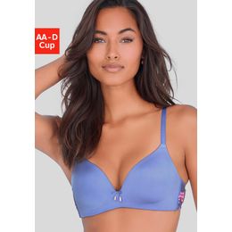 Bralette-BH Lascana "Maria", Damen, Gr. 85, Cup C, blau, pink, Microtouch, Obermaterial: 73% Polyamid, 18% Polyester, 9% Elasthan, BHs Bralette-BH, mit wundersch&ouml;nem Blumenmuster aus Stickereispitze, Dessous