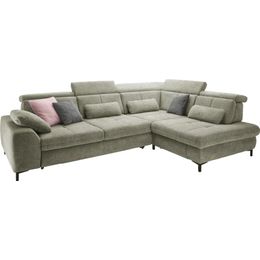 Ecksofa, gr&uuml;n (famosa gr&uuml;n), SET ONE BY Musterring, Sofas, B/H/T: 317cm x 86cm x 220cm, Flachgewebe, Armlehne links, Sitztiefenverstellung,Kopfteilverstellung,Bettfunktion,Schubkasten, 100% Polyester, Ecksofa, Kaltschaumpolsterung, Flachgewebe, whlw. mit Funktionen, Sitzh&ouml;he 49, B:317cm H:86cm T:220cm
