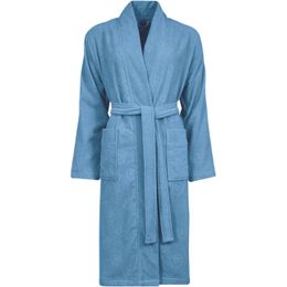 Damenbademantel Bugatti "Paola, ideal f&uuml;r Sauna & Spa, Hotelbademantel, Morgenmantel" Gr. M, blau (blau moon), L:110cm, Webvelours, Hausm&auml;ntel, Damenbademantel, Kimonomantel