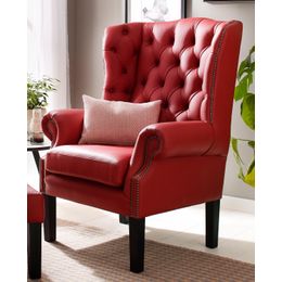 Sessel Home Affaire "Bedford Ohrensessel Chesterfield", rot, B:83cm H:113cm T:94cm, NaturLEDER (echtes Rindsleder);Luxus-Microfaser Lederoptik (100% Polyester), Sessel, Sessel, mit aufwendiger Knopfheftung und geschwungenen Armlehnen