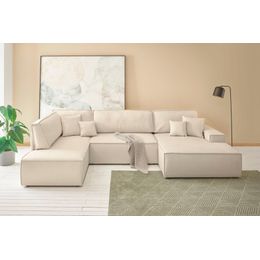 Wohnlandschaft OTTO HOME "FINNLEY U-Form XXL 329 cm - OTTO. Verl&auml;ssliche Qualit&auml;t.", beige (creme), B:329cm H:85cm T:195cm, Bezugstoff 100% PES ;Atmungsaktives Gewebe ;Easy Clean ;Gramatur 340g/ qm +/- 5%, Sofas, Wohnlandschaft, Schlafsofa, Bettkasten, in Boucl&eacute;, Struktur fein und Mega Cord