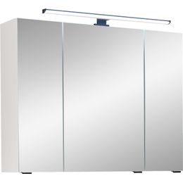 Badezimmerspiegelschrank SAPHIR "Quickset 500, 3 T&uuml;ren, 80cm breit, LED-Aufsatzleuchte", wei&szlig; matt, B:80cm H:64cm T:20cm, Schr&auml;nke, Badezimmerspiegelschrank, inkl. Schalter und Steckdose