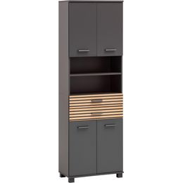 Hochschrank Welltime "Katta, Breite 59 cm", schwarz (anthrazit, akustikprint), B:59,8cm H:180,9cm T:32,6cm, FSC-zertifizierter Holzwerkstoff, Schr&auml;nke, Hochschrank, Schubladenfronten mit Akustikprint
