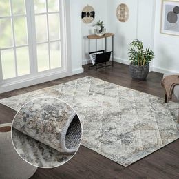 Teppich "My Heart", beige (creme, hellgrau, wei&szlig;), B:160cm H:8mm L:230cm, Polyester, MyFlair M&Ouml;BEL & ACCESSOIRES, Teppiche, Teppich, Kurzflor, Scandi-Design, besonders weich durch Microfaser