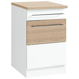 Unterschrank KOCHSTATION "KS-Trient", wei&szlig; (wei&szlig; matt, eichefarben), B:50cm H:85cm T:60cm, Schr&auml;nke, Unterschrank, 50 cm breit