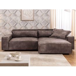 Ecksofa OTTO HOME "KINLEE Design-Sofa mit Recamiere rechts/links, Ma&szlig;e B/T/H 251/144/70cm", beige, B:251cm H:70cm T:144,5cm, 100% Polyester, Sofas, Ecksofa, L-Form mit Wellenunterfederung, ohne Bettfunktion, modern und beguem