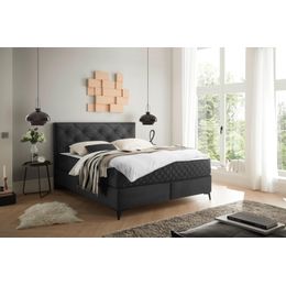 Boxbett ED EXCITING DESIGN "Monroe inkl. Bettkasten, erh&auml;ltlich in den Breiten 160cm & 180cm", grau (anthrazit), B:183cm L:210cm, 100% Polyester, Komplettbetten, Boxbett, Duo-Matratze - feste Seite mit Kokosmatte