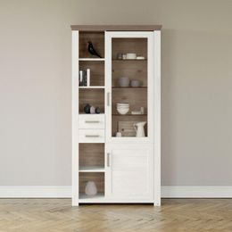 Standvitrine "York", wei&szlig; (wei&szlig;, eiche hell), B:105cm H:207cm T:42cm, MDF, SET ONE BY Musterring, Schr&auml;nke, Standvitrine, Typ 05 und 06, mit Glast&uuml;r, Beleuchtung optional, H&ouml;he 207 cm