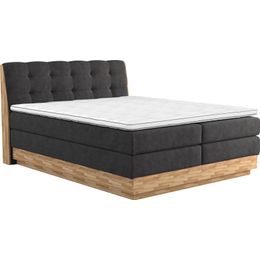 Boxspringbett Home Affaire "Naome", schwarz, B:181cm L:217cm, 100% Polyester, Komplettbetten, Boxspringbett, Boxspringbett, Inklusive Topper