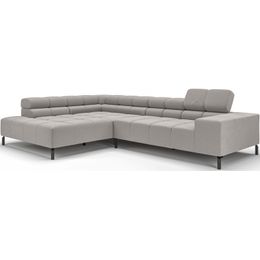Ecksofa Home Affaire "Ancona New, wahlweise motorische Sitztiefenverstellung, auch in Cord", grau (hellgrau), B:321cm T:216cm, 100% Polyester, Sofas, Ecksofa, feine Steppung, mit Kopfteilverstellung, 3 Zierkissen, L-Form