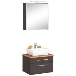 Badm&ouml;bel-Set Welltime "Davos", grau (grafit, grau), Kastenm&ouml;bel-Sets, Badm&ouml;bel-Set, Spiegelschrank Breite 60 cm, mit rechteckigem Waschbecken