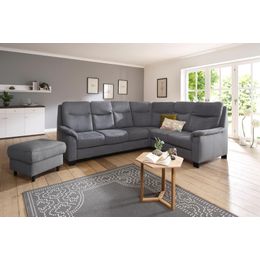 Ecksofa Home Affaire "Boccaccio L-Form", grau, B:265cm H:104cm T:215cm, Struktur weich (90% Polyester / 10% Polyamid);Luxus-Microfaser (100% Polyester);Luxus-Microfaser Vintageoptik(100% Polyester), Sofas, Ecksofa, mit Federkern, incl. Kopfteilverstellung, wahlweise Bettfunktion