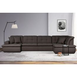 Wohnlandschaft Home Affaire "BRISBANE NEU U-Form", schwarz, B:380cm H:83cm T:202cm, 88% Polyester, 9% Rayon, 3% Nylon, Sofas, Wohnlandschaft, mit feiner Steppung, Matten-Optik, incl. Zierkissen