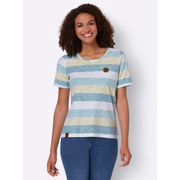 T-Shirt Casual Looks "Shirt", Damen, Gr. 54, blau (aquapetrol, wei&szlig;, gestreift), 100% Baumwolle, gemustert, gestreift, mehrfarbig, Rundhals, Shirts T-Shirt