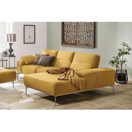 Ecksofa W.Schillig "run, Designsofa mit tollem Sitzkomfort, bequem, L-Form", gelb (sunrise z73), B:279cm H:88cm T:178cm, Longlife Xtra-Leder Z73: Naturwalkleder der Luxusklasse aus den erlesensten Rohh&auml;uten. Hautst&auml;rke 1, 1 &ndash; 1, 3 mm;ROHLEDER Jacquard-Flachgewebe Q2 W60 (63% Polyester, 37% Polyacryl);ROHLEDER Chenille-Flachgewebe Q2 W77 (68% Polyacryl, 32% Polyester);Stoff S37 (100% Polyester), So