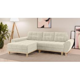 Ecksofa Home Affaire "Ahrdorf mit Bettfunktion und Bettkasten, Ma&szlig;e: B/H/T 268/86/175 cm", beige, B:268cm H:86cm T:175cm, 100% Polyester, Sofas, Ecksofa, L-Form mit 3 R&uuml;ckenkissen und moderne gerundete Armlehnen