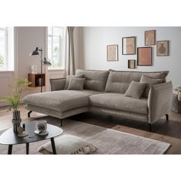 Ecksofa Home Affaire "LAVA Breite 255 cm, modern und elegant, aktuelle Kissenoptik, L-Form", grau, braun, B:255cm H:94cm T:180cm, Sofas, Ecksofa, Armlehnen verstellbar