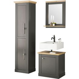 Badm&ouml;bel-Set OTTO HOME "WESTMINSTER, Bad im Landhausstil, 3-teiliges Badezimmer", grau (grau dunkel), B:130cm H:203cm T:46cm, Kastenm&ouml;bel-Sets, Badm&ouml;bel-Set, Unterschrank, Spiegel, Hochschrank, in 2 Farben verf&uuml;gbar