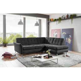 Ecksofa DIE PLANBAR "MP-IN20016 L-Form mit Federkern-Polsterung", schwarz, B:242cm H:87cm T:116cm, 100% Polyester, Sofas, Ecksofa, wahlweise mit Kopfst&uuml;tzen und Bettfunktion, mit Federkern-Polsterung