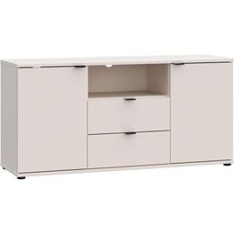 Lowboard FORTE "Ganymede", beige (sand), B:129,8cm H:63,1cm T:41,3cm, Holzwerkstoff, Sideboards, Lowboard, TV Board, Stauraum, Schublade; Metallgriffe, Kabelf&uuml;hrung