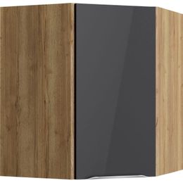 Eckh&auml;ngeschrank KOCHSTATION "KS-Aken", grau (anthrazit hochglanz, wildeiche nachbildung), B:60cm H:70,4cm T:34,6cm, Schr&auml;nke, Eckh&auml;ngeschrank