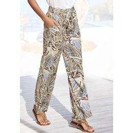Palazzohose Lascana, Damen, Gr. 34, N-Gr, bunt (creme, khaki, hellblau, braun bedruckt), Jersey, Obermaterial: 100% Viskose, bedruckt, figurumspielend bodenlang, Hosen Palazzohose, aus Viskosejersey, Sommerhose mit Alloverprint und Taschen