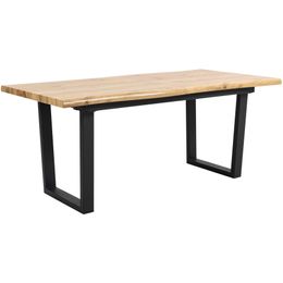 Esstisch Duo Collection "Ausziehtisch", wildeiche nachbildung, naturbraun, schwarz, wildeiche nachbildung, naturbraun, B:180cm H:77cm T:90cm, Tische, Esstisch, 1,80m - 2,20m, Baumkantenoptik, massives Kufengestell