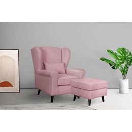 Sessel Home Affaire "Ohrensessel CHISTELLE, wahlweise mit Polsterhocker", rosa, B:81cm H:99cm T:87cm, 100% Polyester, Sessel, Sessel, mit Wellenunterfederung, Ma&szlig;e: B/T/H: 81/87/99 cm