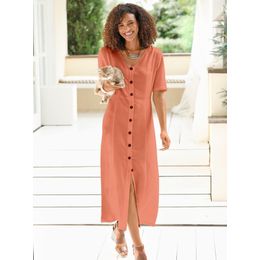 Sommerkleid Casual Looks "Kleid", Damen, Gr. 44, Normalgr&ouml;&szlig;en, orange (papaya), Web, 55% Leinen, 45% Viskose, unifarben, lang, V-Ausschnitt, Kleider Sommerkleid