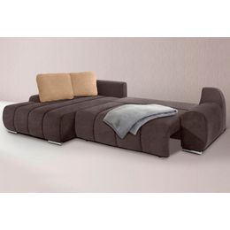 Ecksofa Home Affaire "Bono L-Form", braun (dunkelbraun, caramel), B:291cm H:90cm T:174cm, Luxus-Microfaser ALTARA NUBUCK (100% Polyester);Luxus-Microfaser ALTARA NUBUCK (100% Polyester);Samtstruktur (95% Polyester, 5% Polyamid), Sofas, Ecksofa, wahlweise mit Bettfunktion