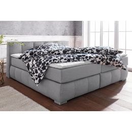 Boxspringbett Home Affaire "Chelles", grau, B:207cm L:225cm, Samtoptik (100% Polyester);Bezug der Spiegelfl&auml;che Matratzendrell aus 100% Polyester;Struktur fein 100% Polyester), Komplettbetten, Boxspringbett, inkl. Kaltschaumtopper, in 5 Breiten und 3 Matratzenarten