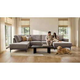 Wohnlandschaft OTTO HOME "XXL Sofa Oland, Struktur, Flachgewebe, Luxus-Microfaser, Boucle", grau (dunkelgrau), B:345cm H:85cm T:210cm, 100% Polyester, Sofas, Wohnlandschaft, U-Form, 345 cm, Wellenunterfederung, Skandi-Design, Metallf&uuml;&szlig;e