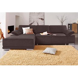 Sit & More Ecksofa SIT & MORE "Coria L-Form", braun, B:282cm H:80cm T:162cm, Kunstleder SOFTLUX;Struktur ( 100% Polyester);Struktur fein ( 90% Polyester; 10% Polyamid);Luxus-Microfaser ALTARA NUBUCK (100% Polyester), Sofas, Ecksofa, mit XL-Recamiere, wahlweise mit Bettfunktion