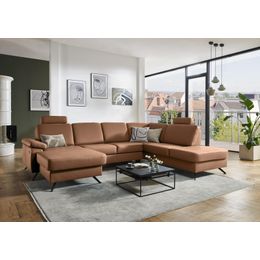 Wohnlandschaft DIE PLANBAR "PN-EM15047 U-Form, mit Kopfst&uuml;tzen", parkett, B:309cm H:104cm T:235cm, Sofas, Wohnlandschaft, Echtleder, wahlweise mit Bettfunktion u. Stauraum