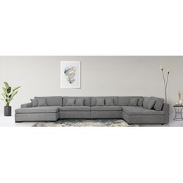 Wohnlandschaft Home Affaire "Skara U-Form", grau (hellgrau), B:390cm H:86cm T:190cm, 100% Polyester, Sofas, Wohnlandschaft, Lounge-Sofa mit Federkernpolsterung, in vielen Bezugsvarianten