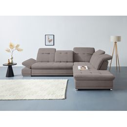 Ecksofa COTTA "Holiday L-Form mit Sitztiefen-, Armteil- und Kopfteilverstellung", grau (elephant), B:310cm H:86cm T:265cm, 100% Polyester, Sofas, Ecksofa, wahlweise mit Bettfunktion & Bettkasten