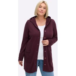 Longstrickjacke sheego, Damen, Gr. 52/54, burgund, 100% Baumwolle, unifarben, Strickjacken Longstrickjacke