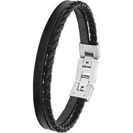 Armband s.Oliver "2027411", schwarz (edelstahlfarben, schwarz), Armb&auml;nder, Herren, 21,5cm, Edelstahl Leder, Edelstahl, Leder, Armband