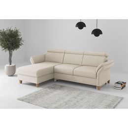 Ecksofa Home Affaire "Glendale, L-Form", creme, B:253cm H:84cm T:166cm, 95% Polyester, 5% Polyamid, Sofas, Ecksofa, inkl. Kopfteilverstellung, wahlweise mit Vorziehsitz und Bettkasten