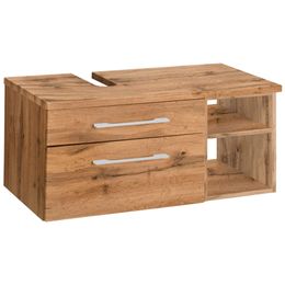 Waschbeckenunterschrank Welltime "Davos", braun (eichefarben, eichefarben), B:90cm H:41cm T:47cm, Schr&auml;nke, Waschbeckenunterschrank, Breite 90 cm
