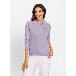 Polokragenpullover CLASSIC "Polopullover", Damen, Gr. 42, lila (flieder), 70% Polyacryl, 30% Schurwolle, unifarben, figurumspielend, Pullover Polokragenpullover