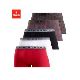 H.I.S. Hipster H.I.S, Herren, Gr. M, 5 Stk., rot, Jersey, Obermaterial: 95% Baumwolle, 5% Elasthan, unifarben, k&ouml;rpernah, Unterhosen Hipster, knapp sitzende Boxershorts aus Baumwoll-Stretch, Topseller