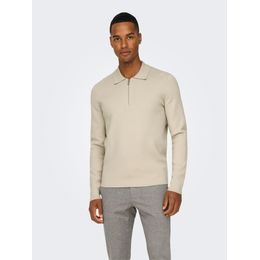 Only & Sons Polokragenpullover ONLY & SONS "ONSCOOPER REG LS 12 HALF ZIP POLO", Herren, Gr. L, beige (silber lining), Strick, Obermaterial: 52% Viskose, 28% Polyester, 20% Nylon, unifarben, normal normal, Rundhals, gerader Abschluss, Pullover Polokragenpullover
