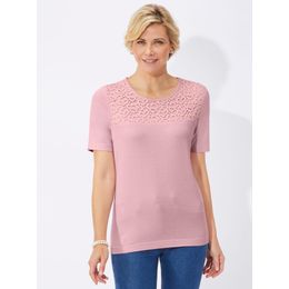Spitzenshirt CLASSIC "Shirt", Damen, Gr. 52, rosa (ros&eacute;), 50% Baumwolle, 50% Modal, unifarben, Rundhals, Shirts Spitzenshirt