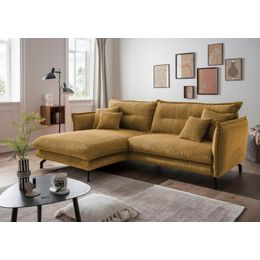 Ecksofa Home Affaire "LAVA Breite 255 cm, modern und elegant, aktuelle Kissenoptik, L-Form", gold, B:255cm H:94cm T:180cm, Sofas, Ecksofa, Armlehnen verstellbar