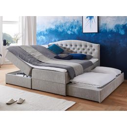 Boxspringbett "Lotte", grau (hellgrau), B:182cm L:213cm, Bezug: Strukturstoff (100% Polyester; 100% Acryl);Bezug Matratzenspiegel: Jersey (100% Polyester und Acryl);Bezug Topperspiegel: Jersey (100% Polyester und Acryl);Bezug Kopfeil: Strukturstoff (100% Acryl), ATLANTIC HOME COLLECTION, Komplettbetten, Boxspringbett, mit Topper, Bettkasten und G&auml;stebett