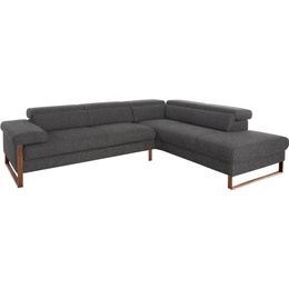 Ecksofa W.Schillig "finn, Designsofa mit tollem Sitzkomfort, bequem, L-Form", grau (anthrazit s22), B:281cm H:71cm T:230cm, Flachgewebe S22 (100% Polyester);Stoff S37 (100% Polyester);Longlife Xtra-Leder Z59: Glattleder mit modischer Pr&auml;gung. Hautst&auml;rke 0, 9 - 1, 1 mm, Sofas, Ecksofa, German Design Award 2016, Fu&szlig;gestell Nussbaum natur, Breite 281 cm