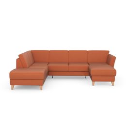 Sit & More Wohnlandschaft SIT & MORE "Visby U-Form", orange (terra), B:303cm H:87cm T:213cm, Sofas, Wohnlandschaft, wahlweise mit Bettfunktion und Stauraum, frei im Raum stellbar